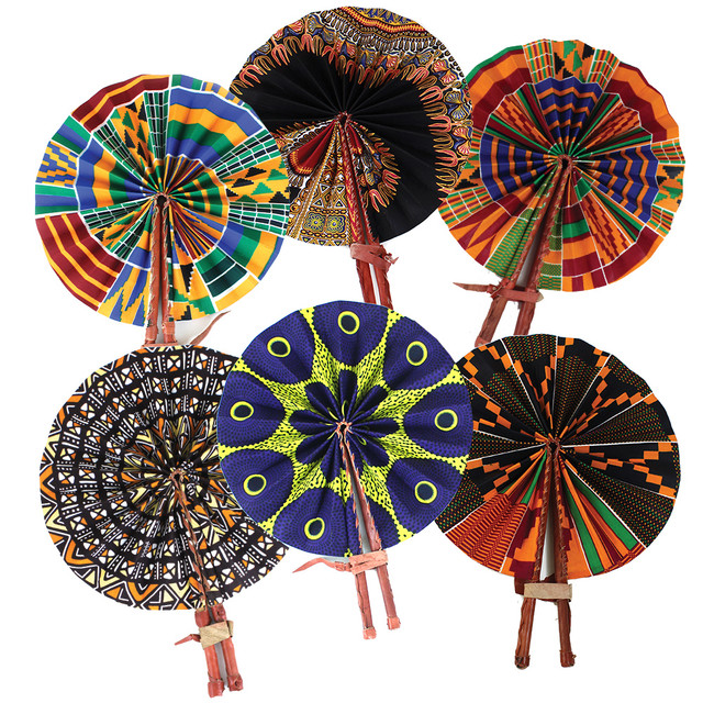 Set Of 12 African Folding Fans - Hand-woven fans