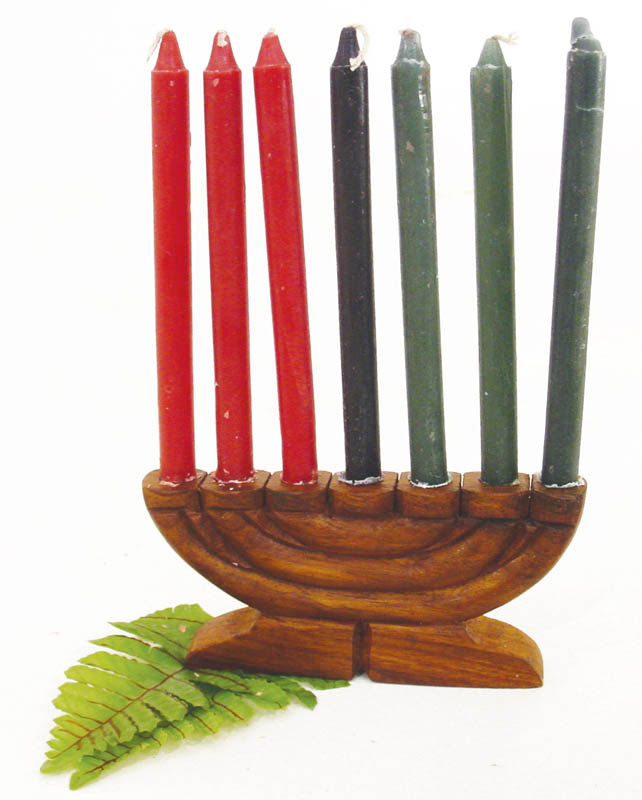Small Hand Carved Wood Kinara w/Candles - Christmas and Kwanzaa Treasures