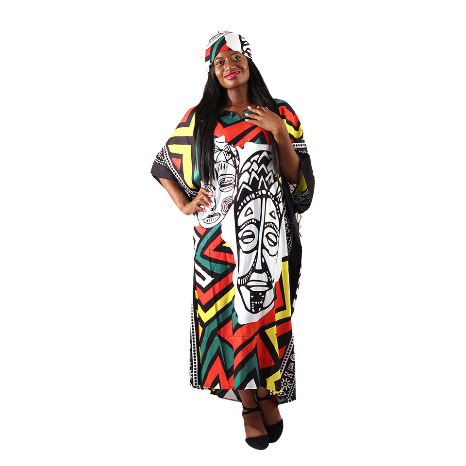 Rasta Tribal Mask Print Kaftan - Africa Imports