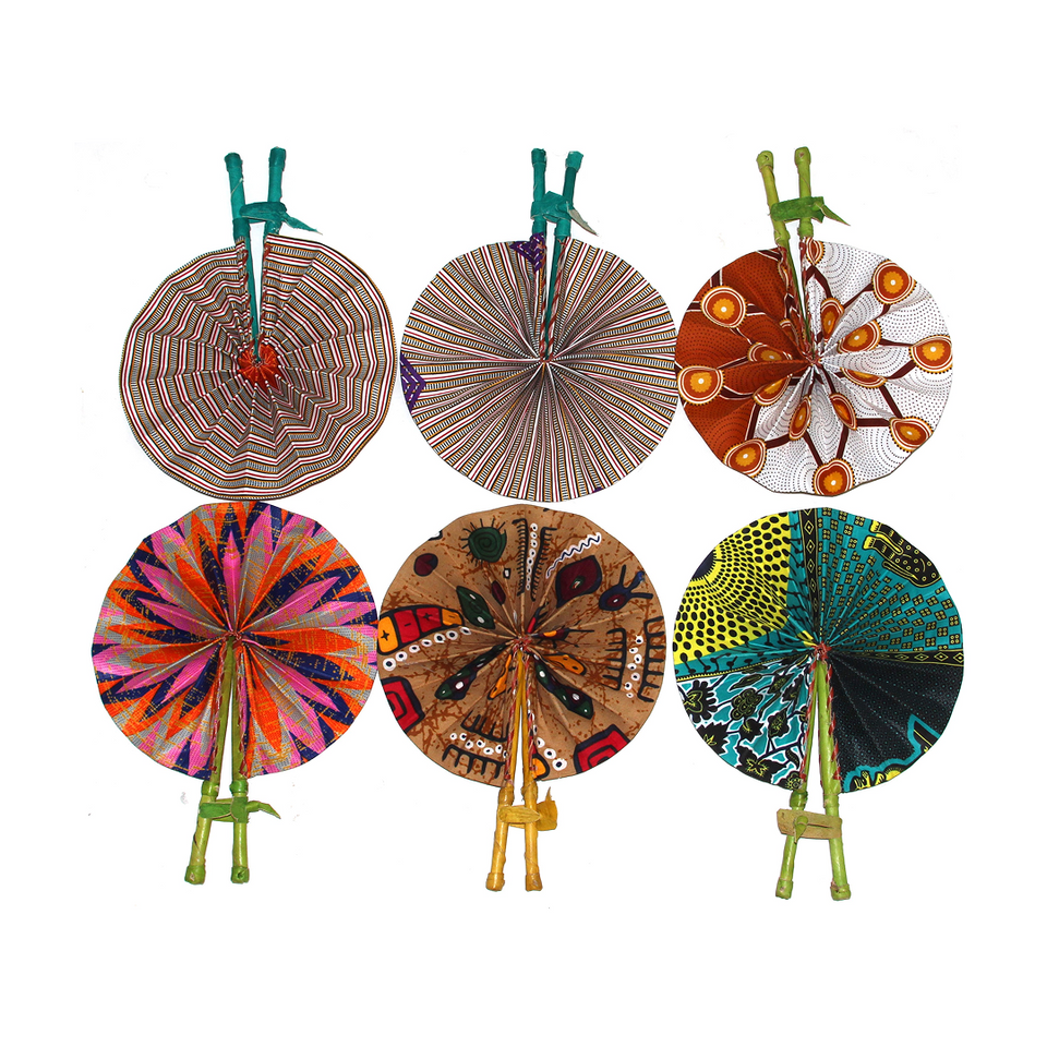 African Botanical Leather Folding Fan - Hand-woven fans | Africa Imports