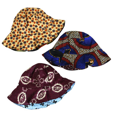 Set of 3 Reversible African Print Hats - ASSORTED Prints - Africa Imports