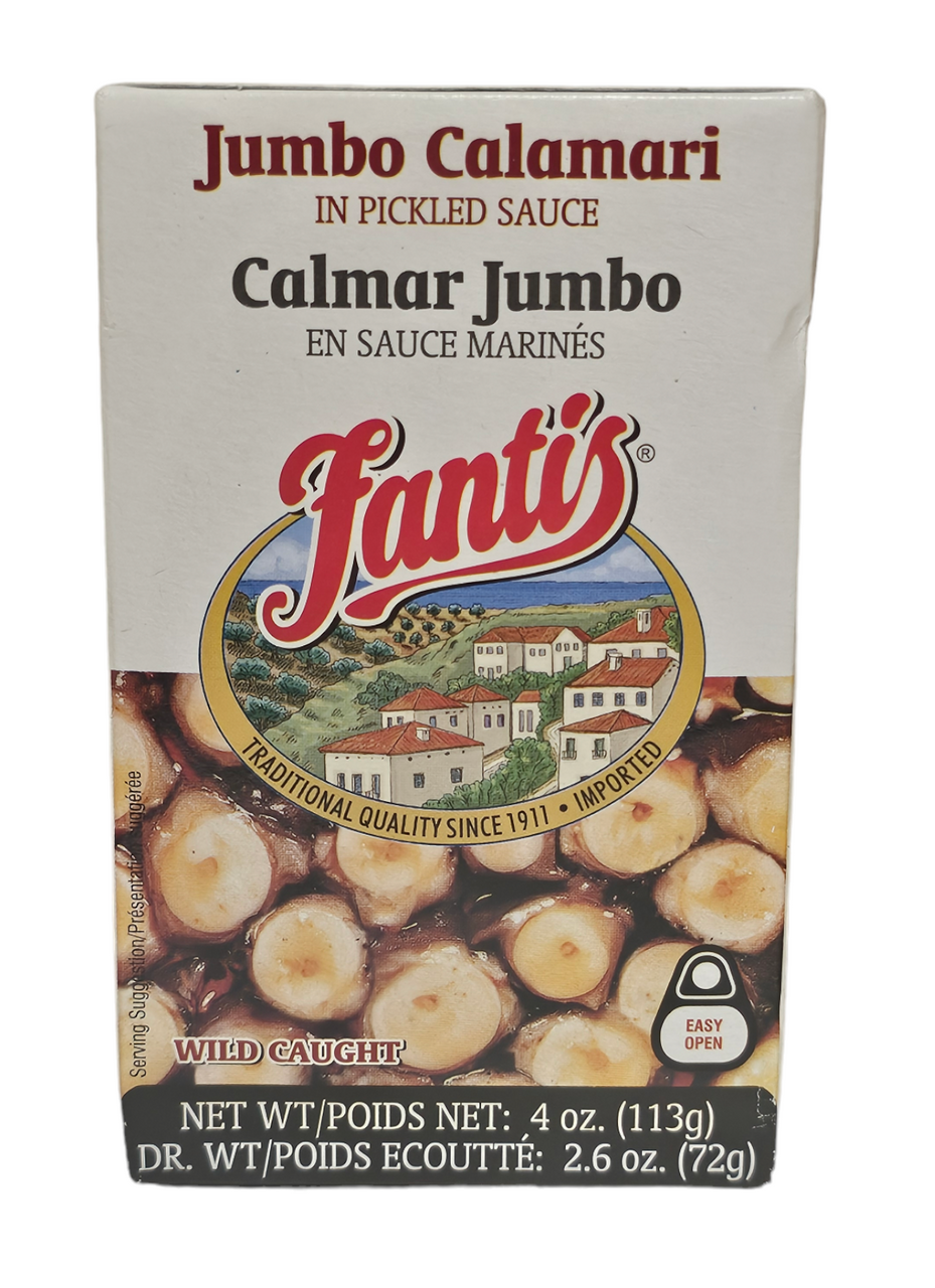 Fantis Jumbo Calamari Sliced in Pickled Sauce 4oz - Titan Foods