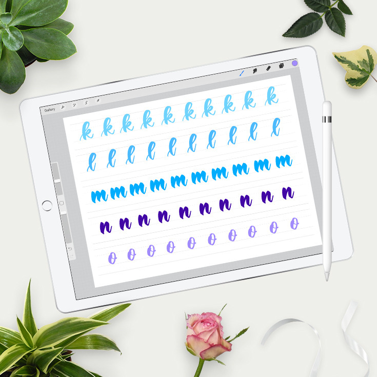 iPad Lettering Practice Sheets - Brush Script Hand Lettering for Beginners