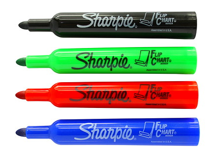 Flip Chart Markers, Bullet Tip, Assorted Colors, Set of 4