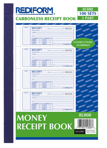 Money Receipt Book, 3 Part, Carbonless, 100 sets - Fisher Hawaii
