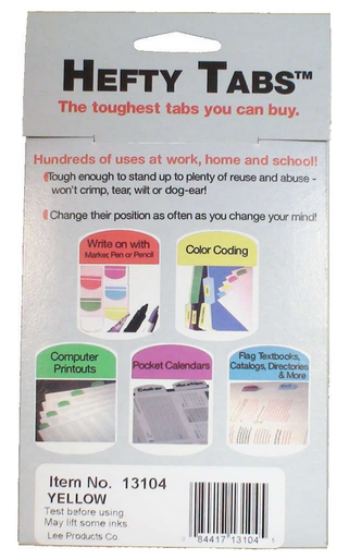 Reusable Index Tabs, 1" x 1-1/2", Yellow