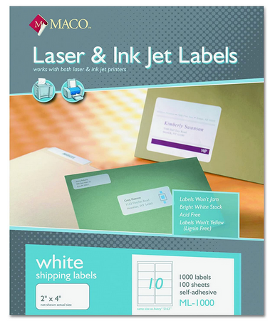 Shipping Label, 2" x 4", White, 1000 Labels - Fisher Hawaii