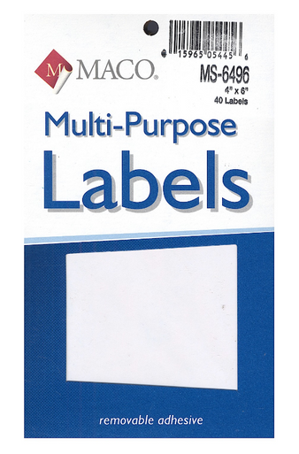 Removable Multipurpose Label, 4" x 6", White, 40 Labels - Fisher Hawaii