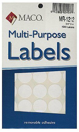 Dot Label, 3/4", White, 1000 Labels