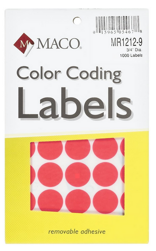 Dot Label, 3/4", Red Glo, 1000 Labels - Fisher Hawaii