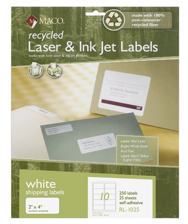 Laser/Inkjet Recycled Labels, 2" x 4", 250 Labels - Fisher Hawaii