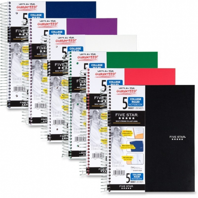 Five Star Spiral Notebook, 11" x 8-1/2", Assorted Colors, College Ruled ...