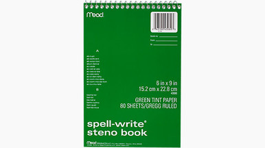 Spell-Write Spiral Steno Book, Gregg Ruled, 6in. x 9in., Green Pages ...
