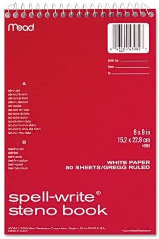 Spell-Write Spiral Steno Book, Gregg Ruled, 6in. x 9in., White Pages ...