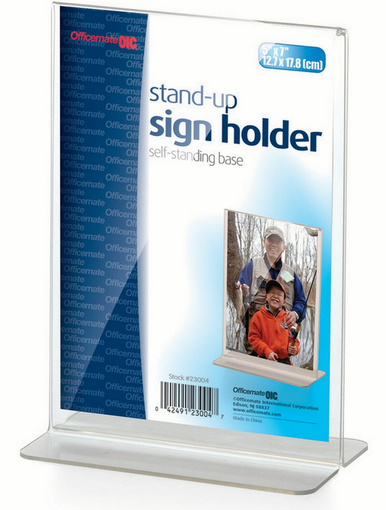 Upright Vertical Sign Holder, 5" x 7", Clear