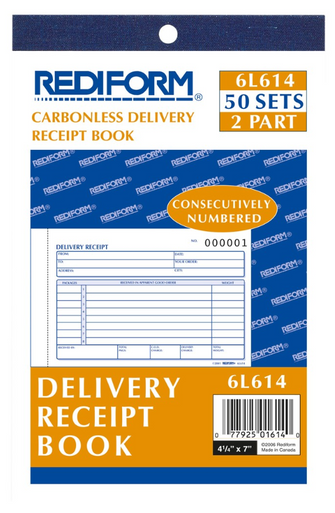 Delivery Receipt Book, 2 Part, Carbonless, 4-1/4" x 6-3/8" - Fisher Hawaii