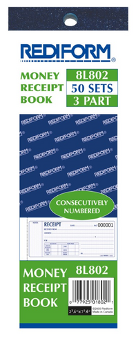 Money Receipt Book, 3 Part, Carbonless, 2-3/4" x 7" - Fisher Hawaii