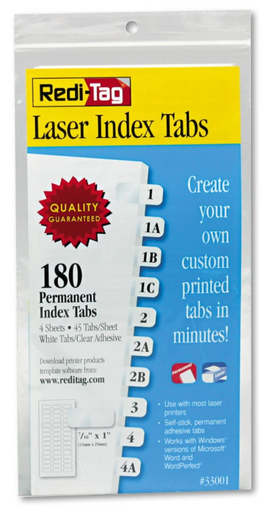 Laser Printable Index Tabs, 7/16" x 1", White, Mini Tabs, 180 Tabs ...