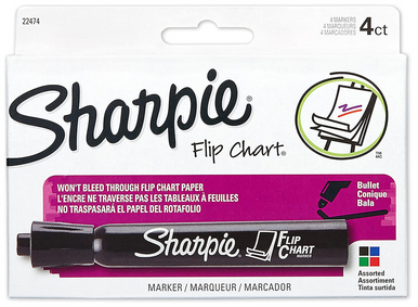 Flip Chart Markers, Bullet Tip, Assorted Colors, Set of 4