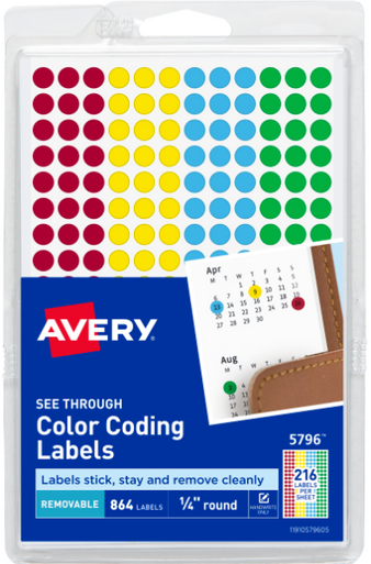 See Through Color Coding Labels, 1/4" Round, Assorted Colors, Removable ...