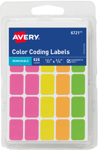 Color Coding Labels, 1/2" x 3/4", Assorted Neon Colors, Removable, 525 ...