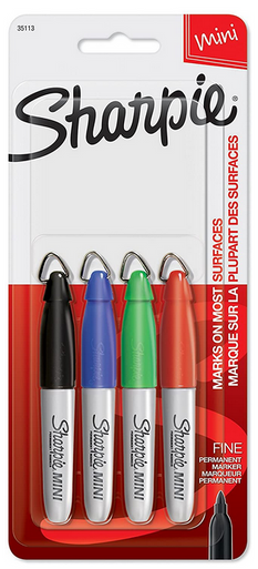 Mini Permanent Markers, Fine Point, Assorted Colors, 4 Markers - Fisher ...