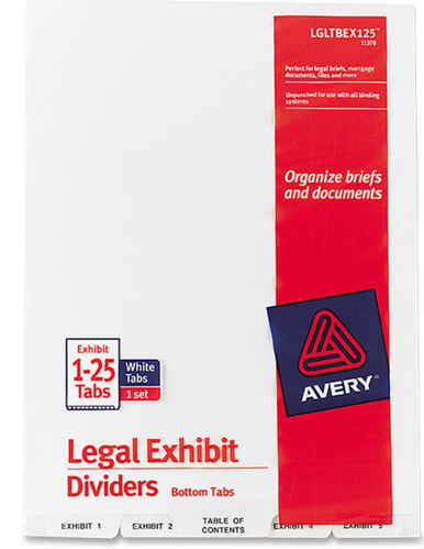 Legal Dividers, 8-1/2" x 11", Pre-printed 1-25 & Table of Contents Tabs ...