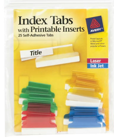 Insertable Tabs, 1", Assorted Colors, Self-Adhesive, Printable Inserts ...