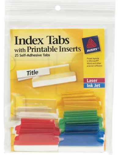 Insertable Tabs, 1-1/2", Assorted Colors, Self-Adhesive, Printable ...