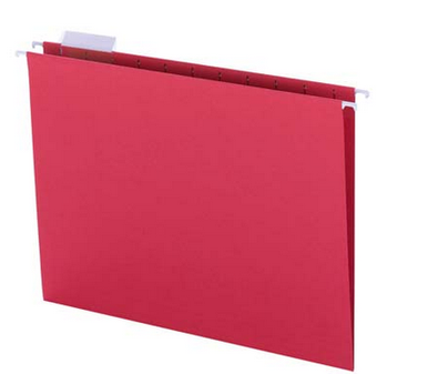 Hanging File Folders, Letter Size, Red, 1/5 Cut Tab, Box