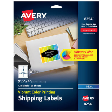 Shipping Labels, 3-1/3" x 4", White, Permanent, Inkjet, 120 Labels ...