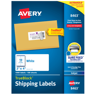 TrueBlock Shipping Labels, 2" x 4", White, Permanent, Inkjet, 1000 ...