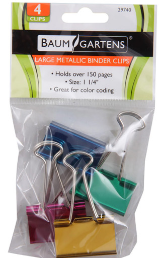 Metallic Designer Binder Clips, Large, Assorted Colors, 4 Clips ...