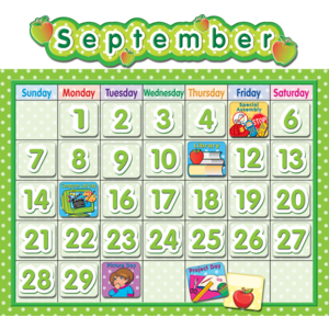 Lime Polka Dot School Calendar Bulletin Board Set - Fisher Hawaii