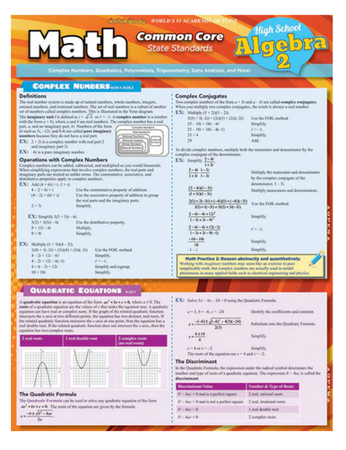QuickStudy® Reference Guide, Math: Algebra 2 Common Core - Fisher Hawaii