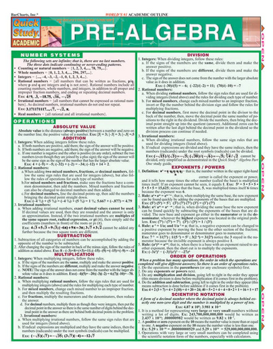 QuickStudy® Reference Guide, Pre-Algebra - Fisher Hawaii