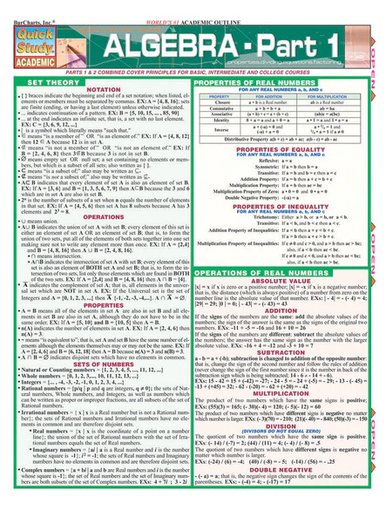 QuickStudy® Reference Guide, Algebra Part 1 - Fisher Hawaii