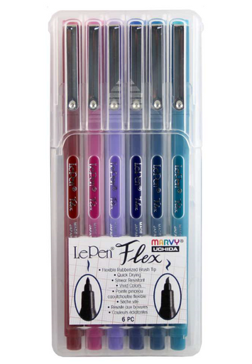 Le Pen Flex Marker Pens Set, Brush Tip, Assorted Jewel Colors, 6 Count ...