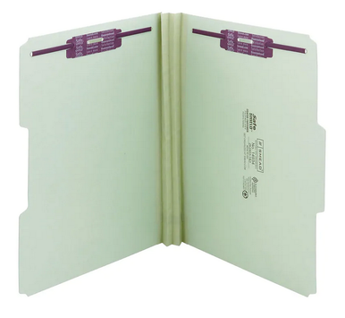 Fastener File Folder, Letter Size, Gray/Green, 2" Expansion, 1/3 Cut Tab