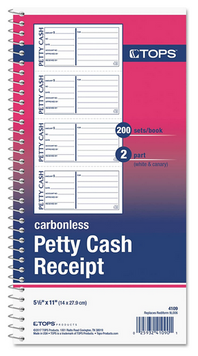 Petty Cash Receipt Book, 5-1/2" x 11", White, 2-Part, Carbonless, 200 ...