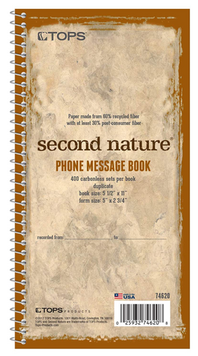 Second Nature Phone Message Book, 5-1/2" x 11", White, 2-Part ...
