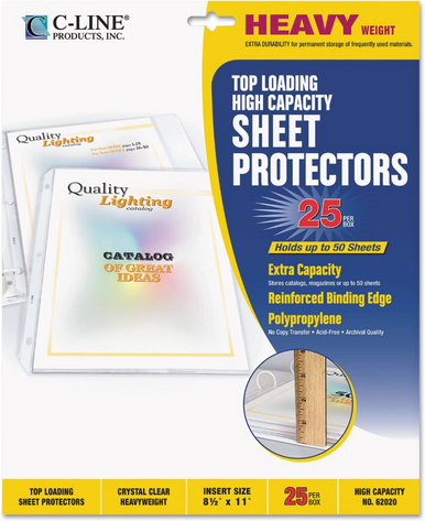 Top Loading Heavyweight Sheet Protectors, Letter Size, Clear, High ...