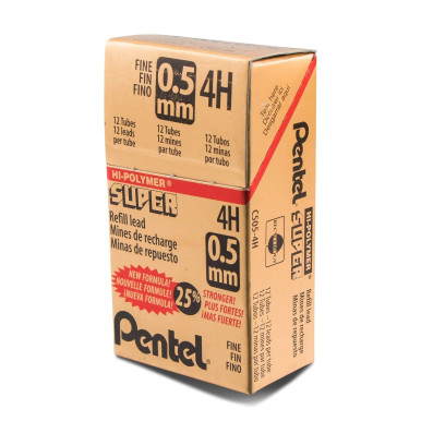 Pentel Super Hi-Polymer Lead Refill, Fine (0.5mm), 4H, 12 Leads ...