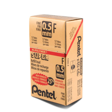 Pentel Super Hi-Polymer Lead Refill, Fine (0.5mm), F, 12 Leads - Fisher ...