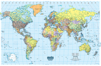 Recycled Laminated World Map, 50" x 33" - Fisher Hawaii