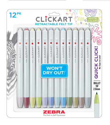 Zebra ClickArt Pastels Retractable Felt Tip Markers, Bullet Point ...