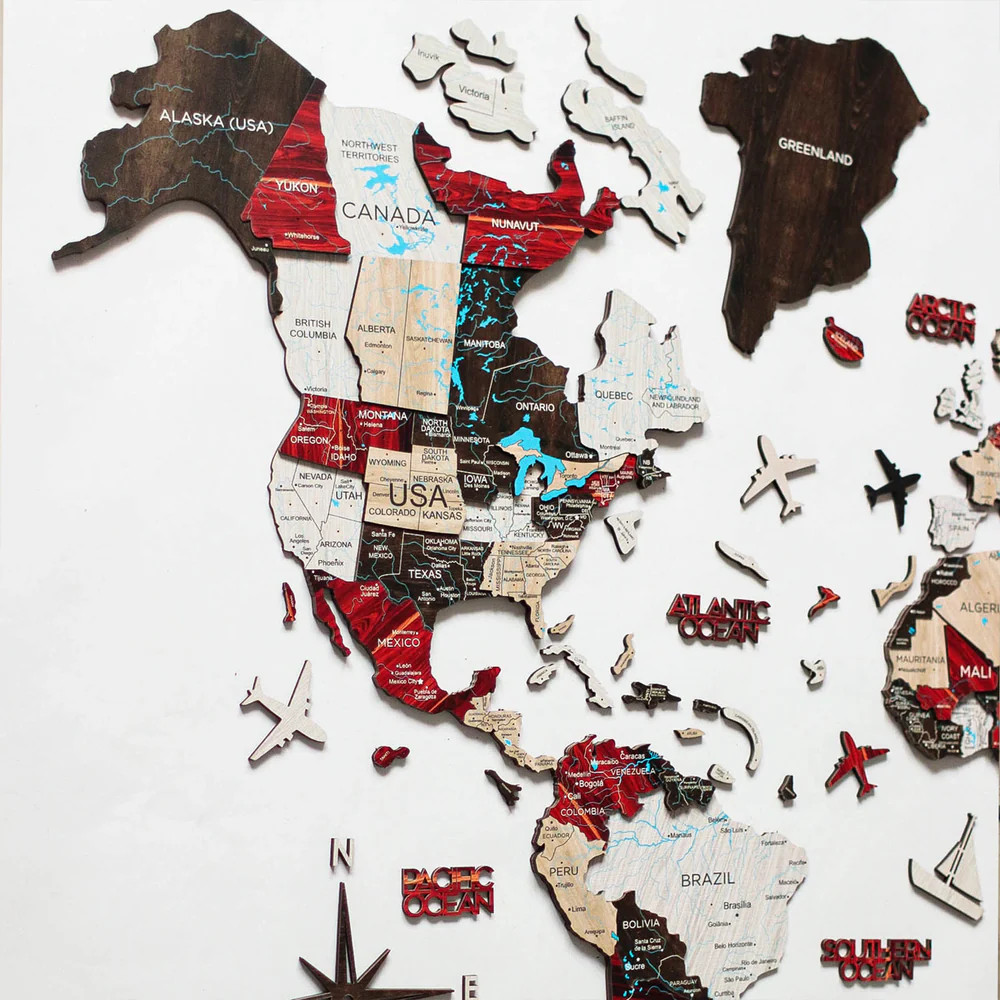 3D Colored Wooden World Map – Urban