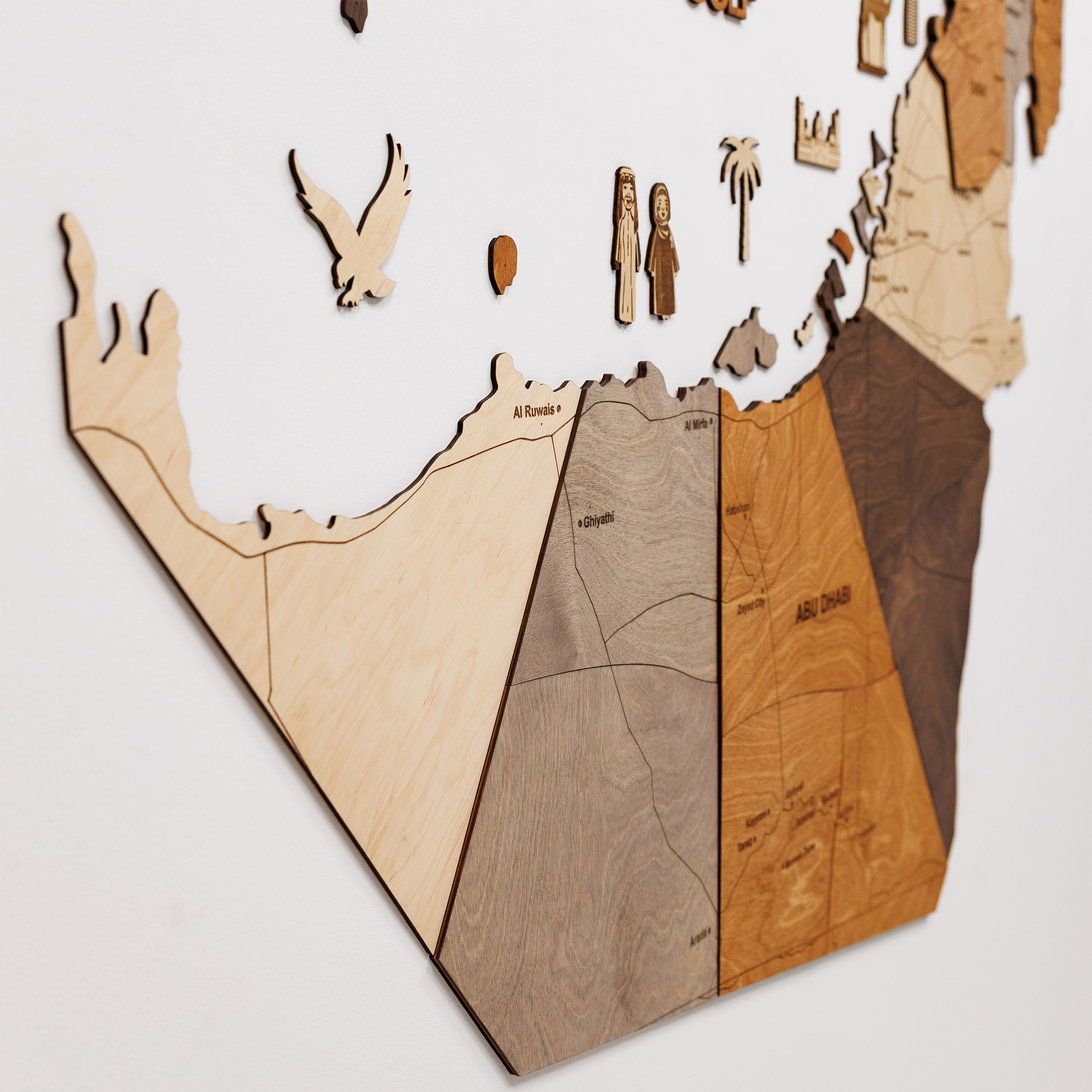 3D Wooden UAE Map – Multicolor