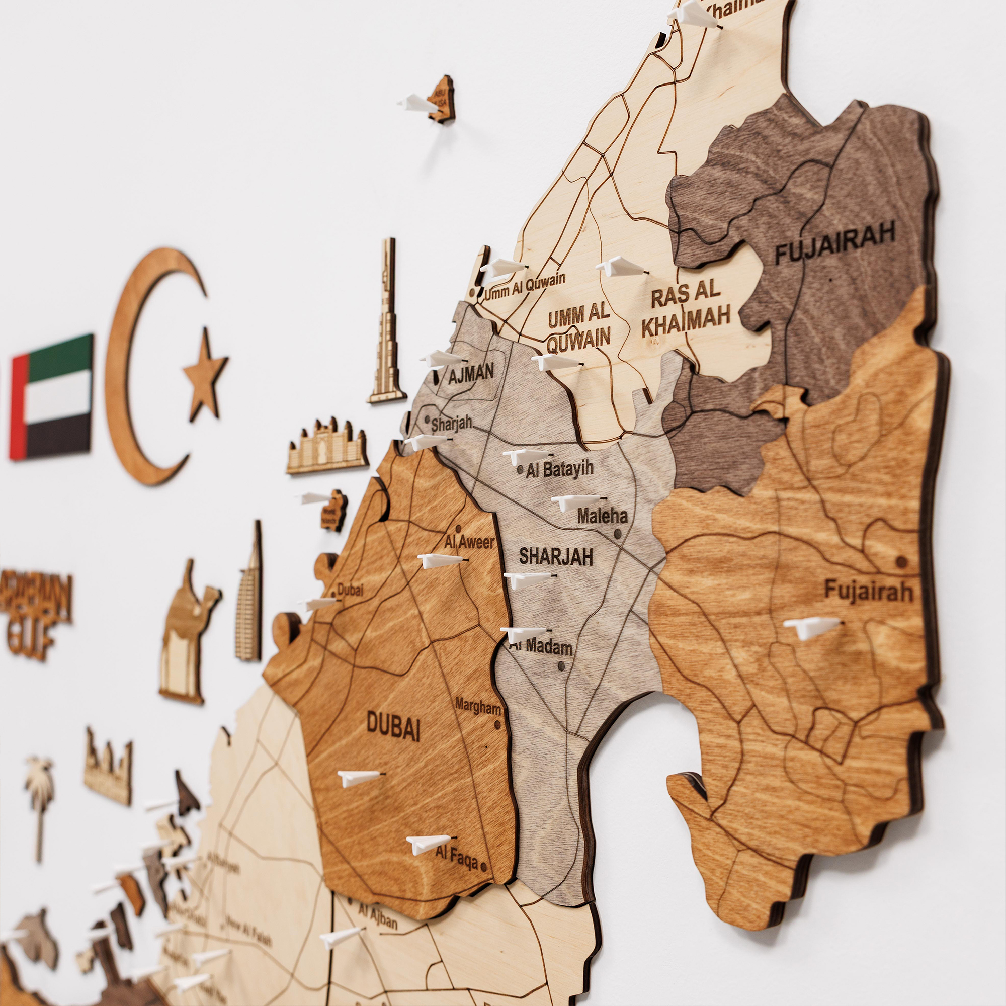 3D Wooden UAE Map – Multicolor