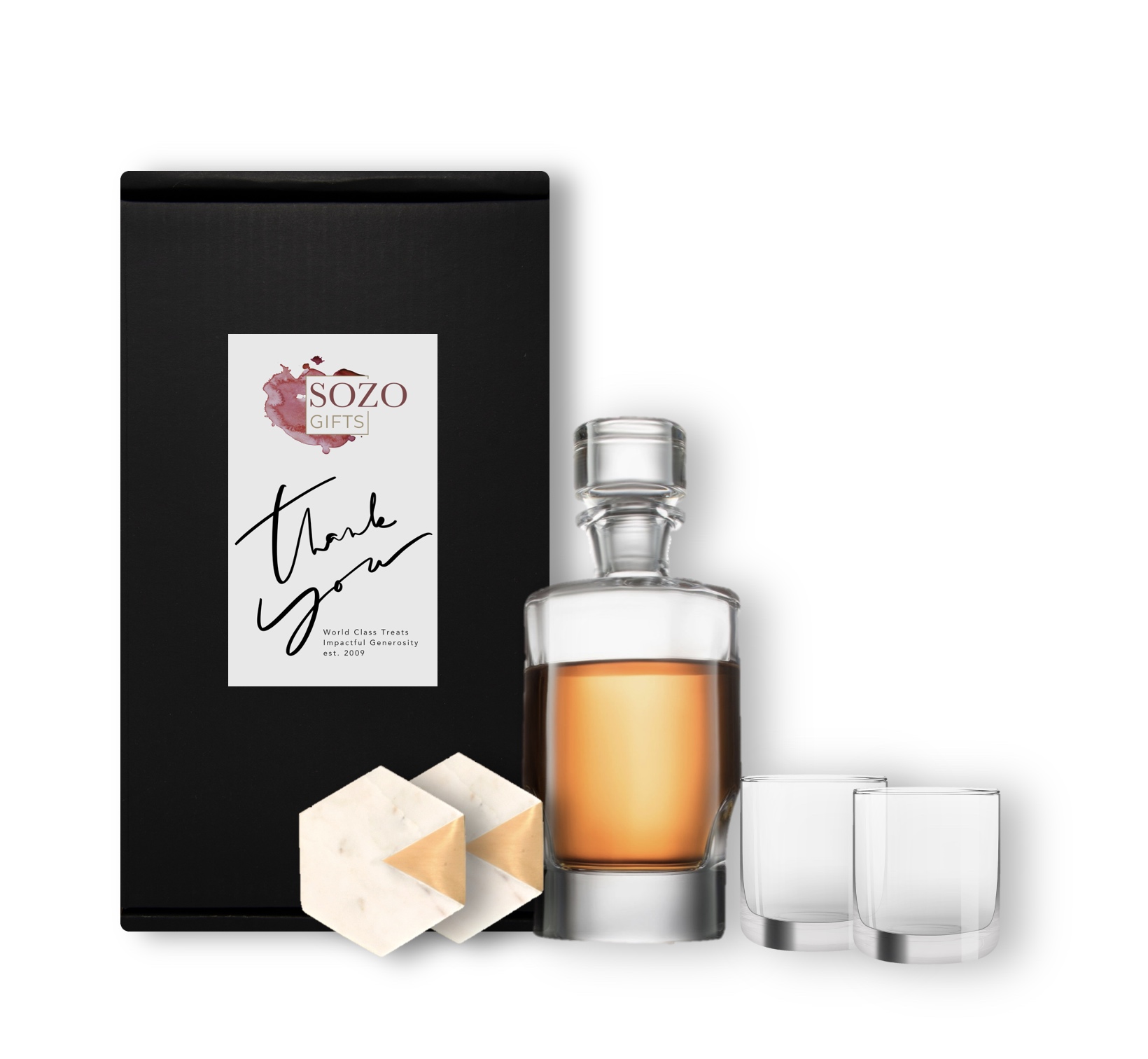 Crystal Spirit Decanter, Glasses & Coasters Gift Box